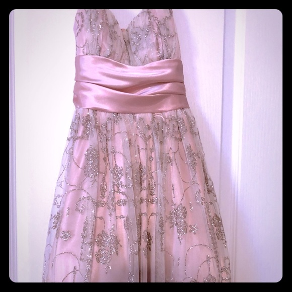 Deb | Dresses | New 2k Rose Goldblush Glitter Pattern Sleeveless Prom ...